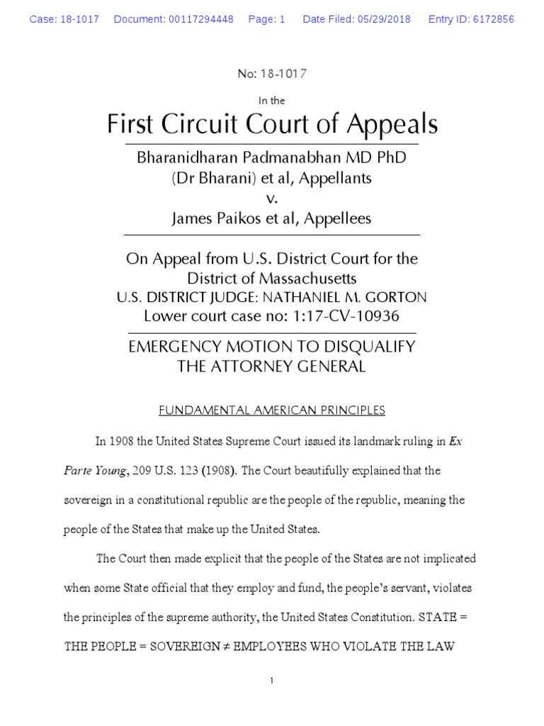 Dr. Bharani First Motion To Disqualify Massachusetts Attorney General ...