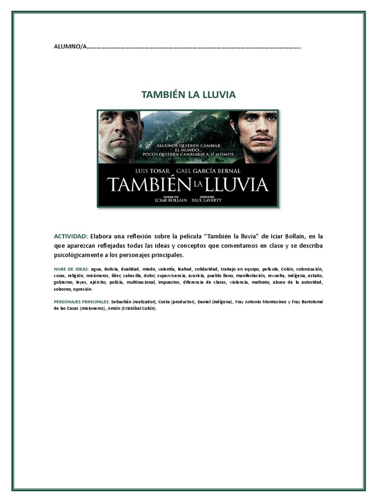 Reflexión Psicológica de "También la Lluvia" | PDF