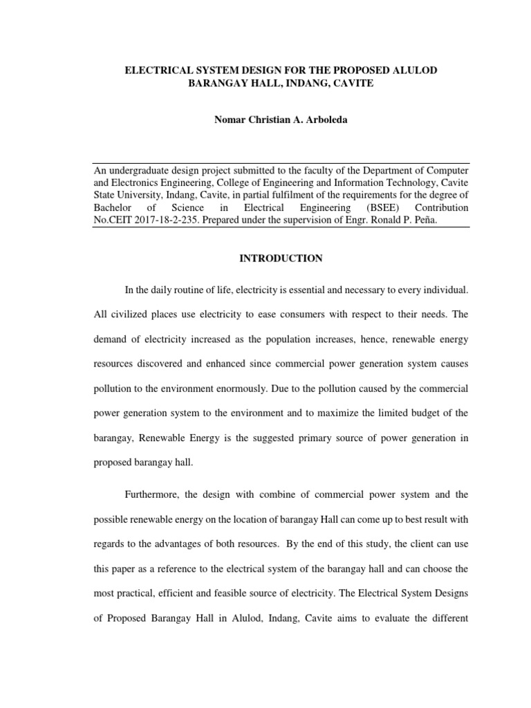 Electrical System Design For The Proposed Alulod Barangay Hall, Indang ...