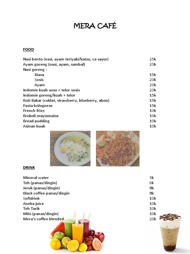 Mera Café Menu - Affordable Indonesian Favorites and Beverages Starting ...