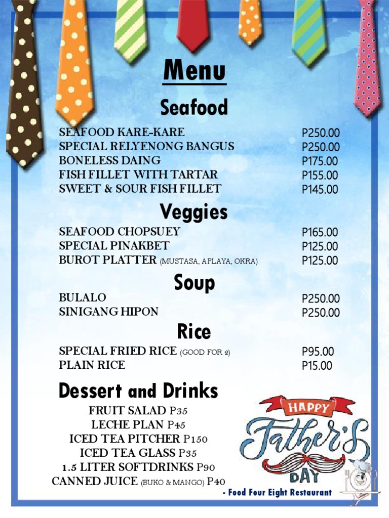 Food Four Eight Restaurant Menu | PDF