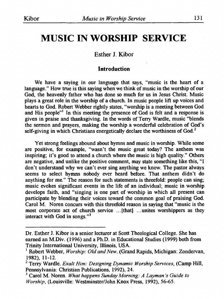 Music in Worship Service: Kibor | PDF | Hymns | Worship