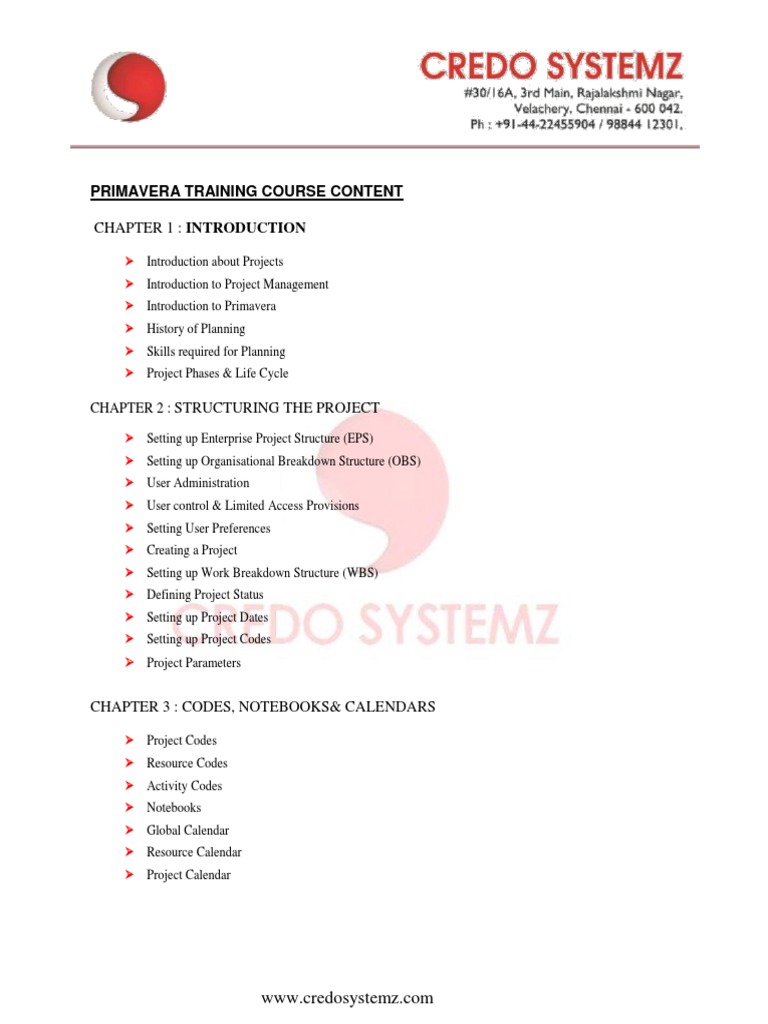 Primavera Training Course Content: Chapter 1: Introduction | PDF ...