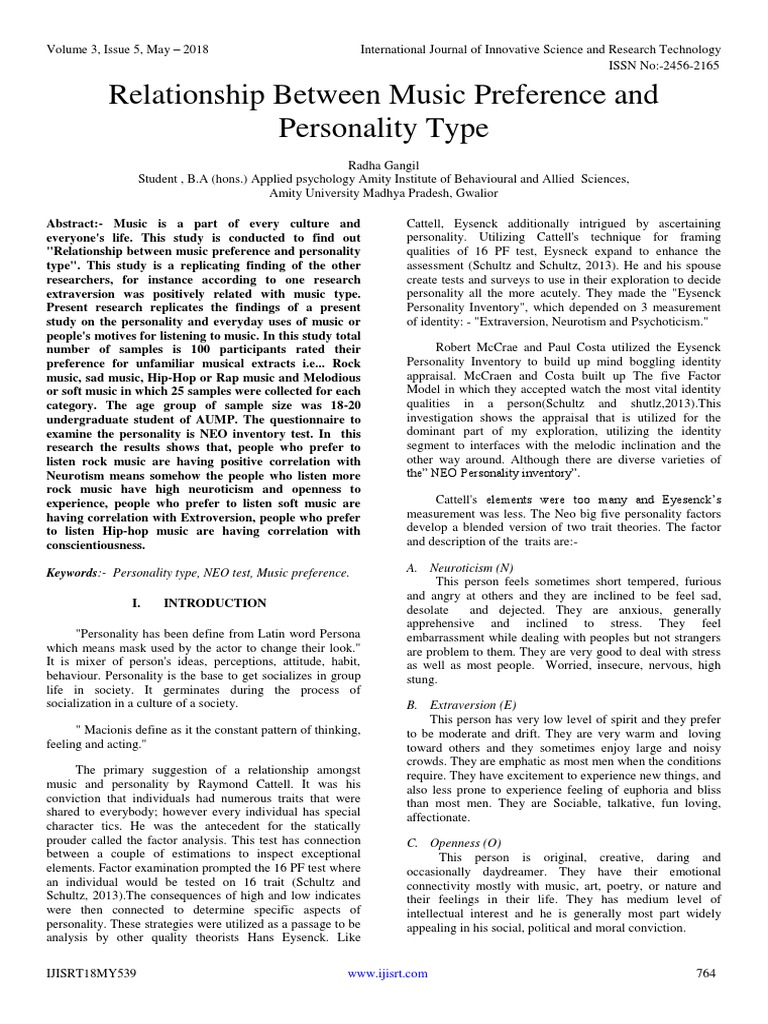Relationship Between Music Preference and Personality Type | PDF ...