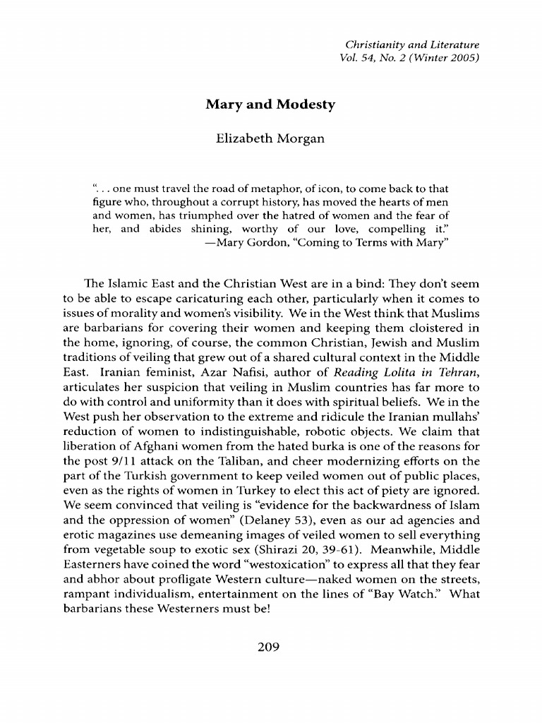 Mary and Modesty: Elizabeth Morgan | PDF | Veil | Mary, Mother Of Jesus
