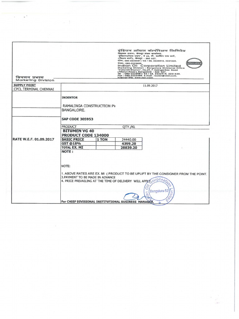 Proforma Invoice of Bitumen VG-40 | PDF