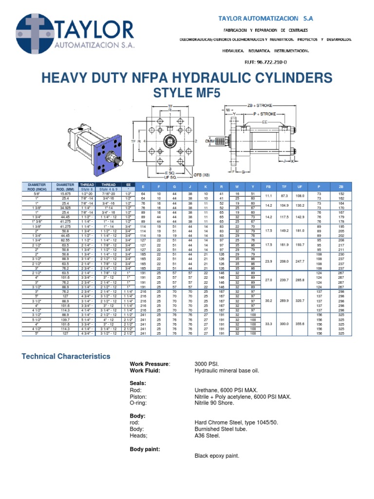 NFPA Heavy Duty Cylinder Specifications | PDF | Fluid Dynamics | Hydraulics