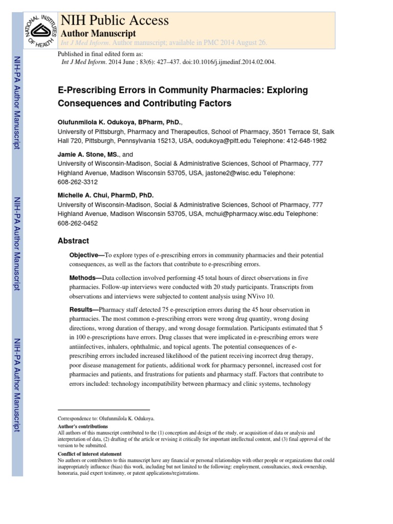 EPrescribing Errors in Community Pharmacies | PDF | Pharmacy | Medical ...
