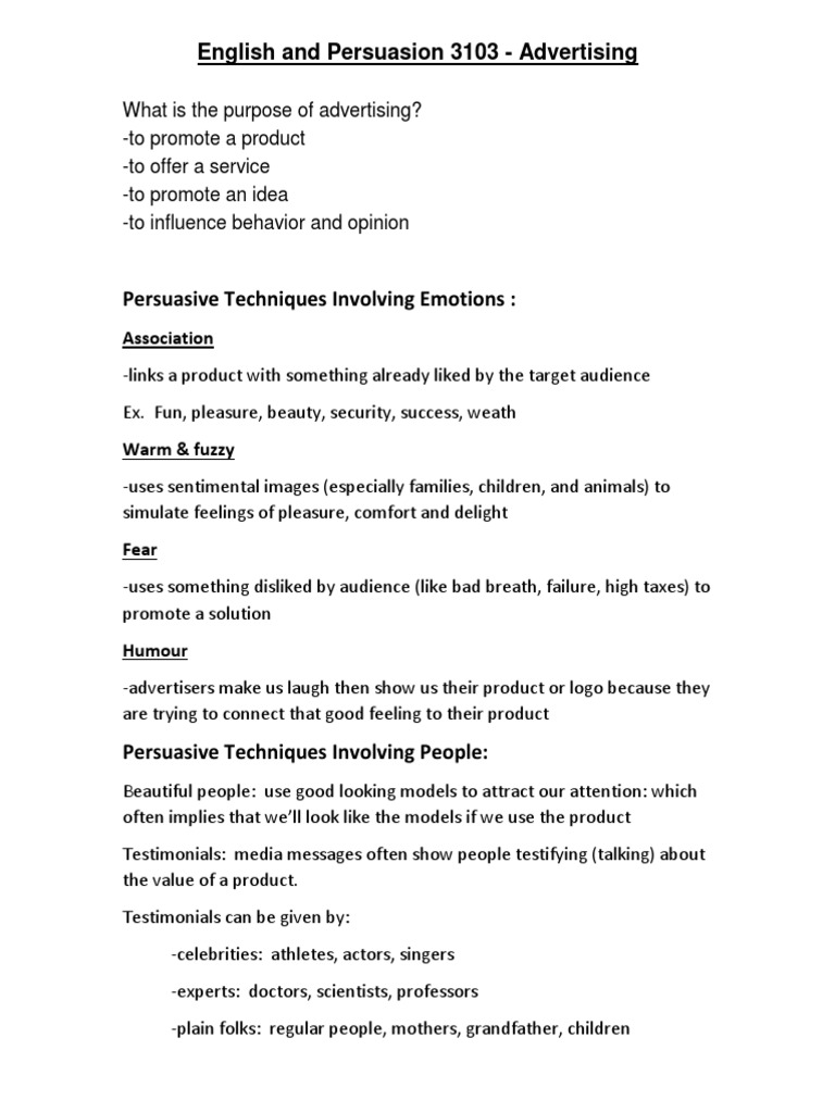 Eng 3103 Persuasive Techniques and Terms To Know | PDF | Persuasion ...