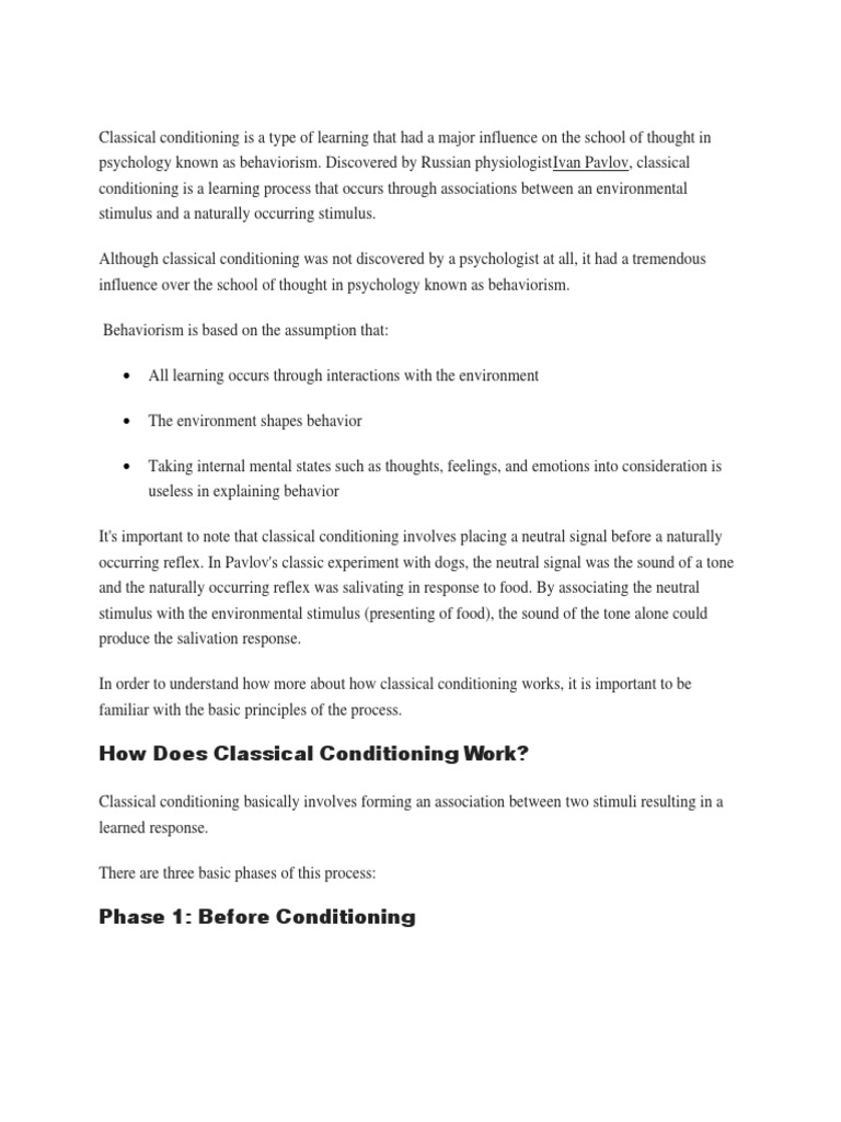 How Does Classical Conditioning Work? | PDF | Reinforcement | Classical ...