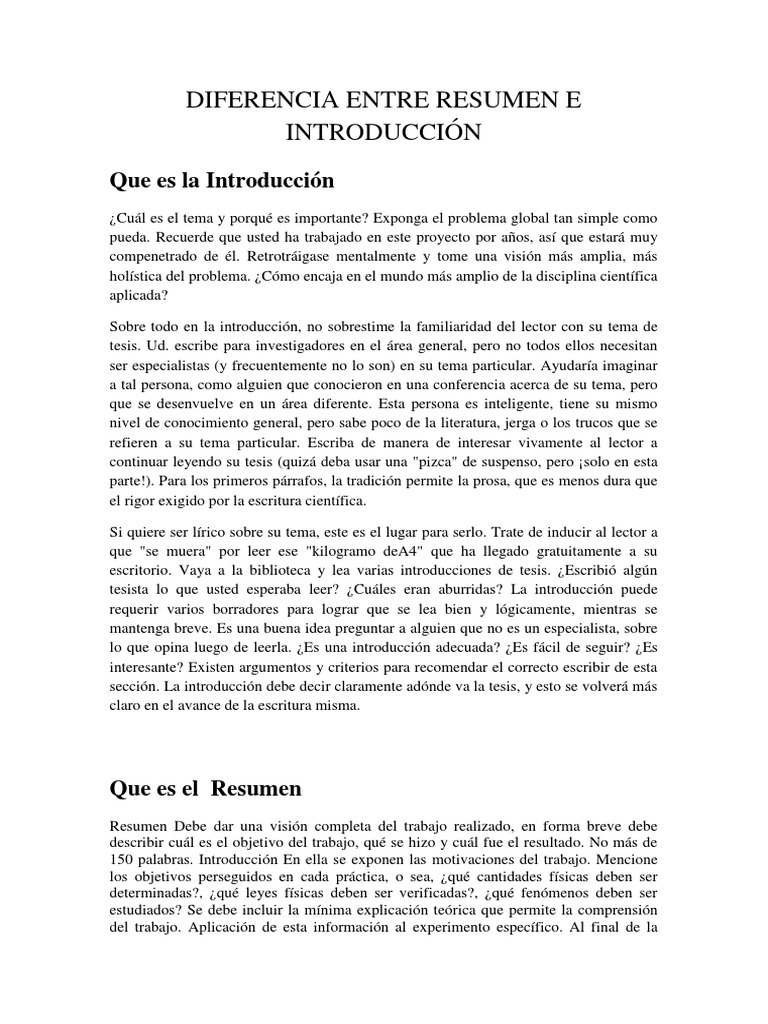 Diferencia Entre Resumen e Introducción | Lectura (proceso) | Science