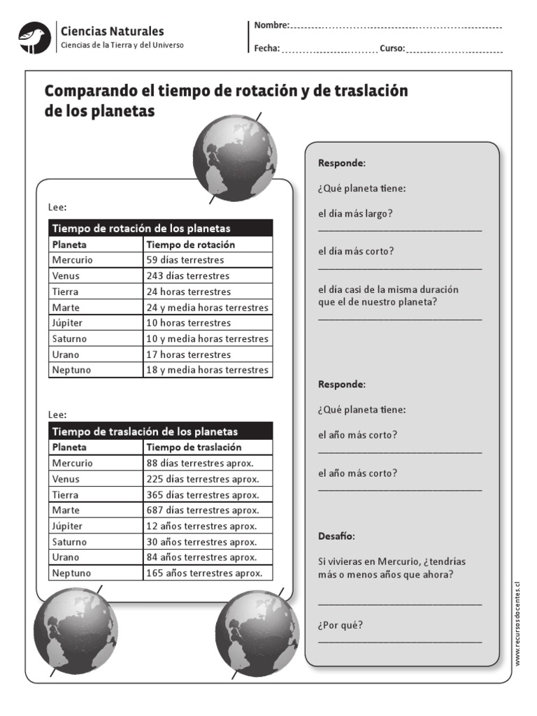 Comprarando Movimiento de Rotacion y Traslacion PDF | PDF | Planetas ...