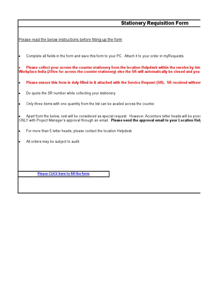 Stationery Requisition Form India Across Counter - Excel 97-2003 | PDF ...