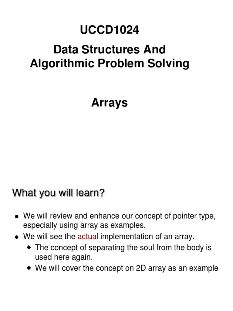 Uccd1024 Lecture2 Array Pdf Array Data Structure Pointer Computer Programming 0430