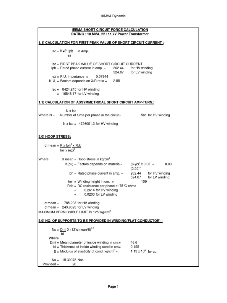 CALCULATION 10 MVA Short Circuit PDF | PDF | Transformer | Mechanics