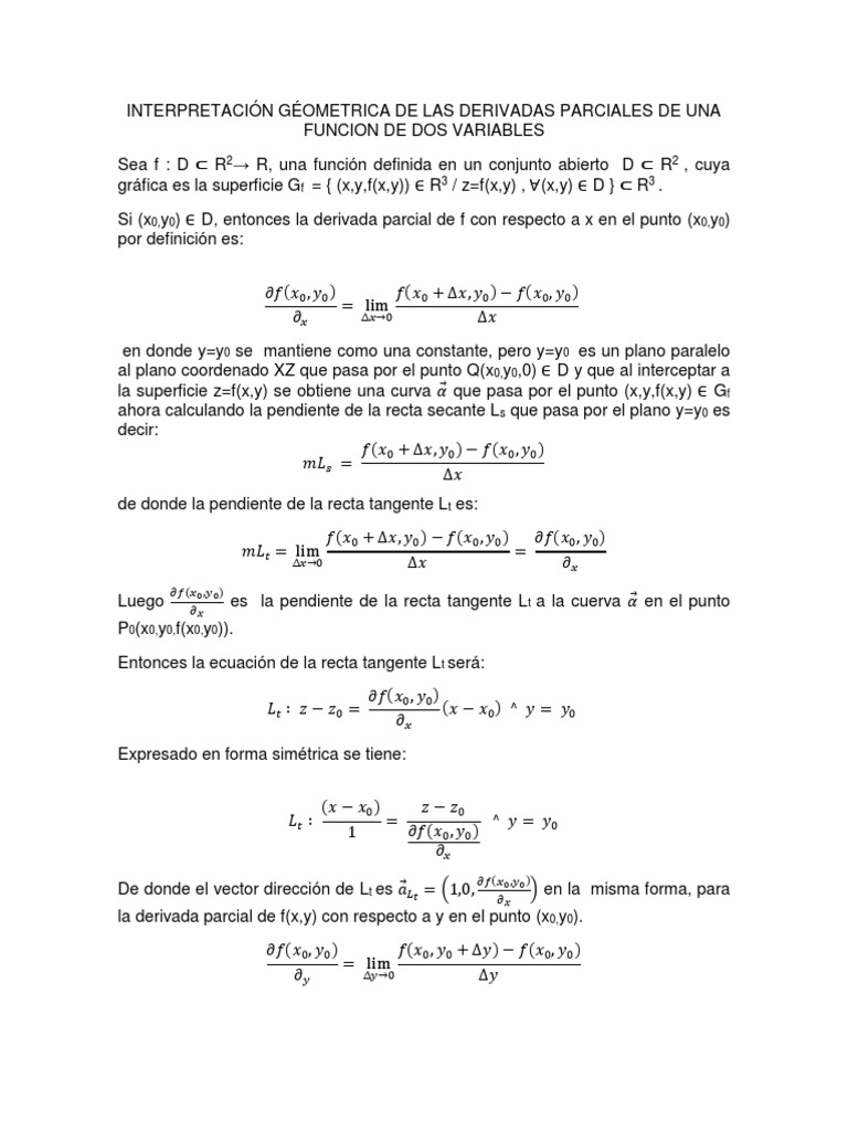 Interpretación Géometrica de Las Derivadas Parciales de Una Funcion de Dos Variables | Descargar ...