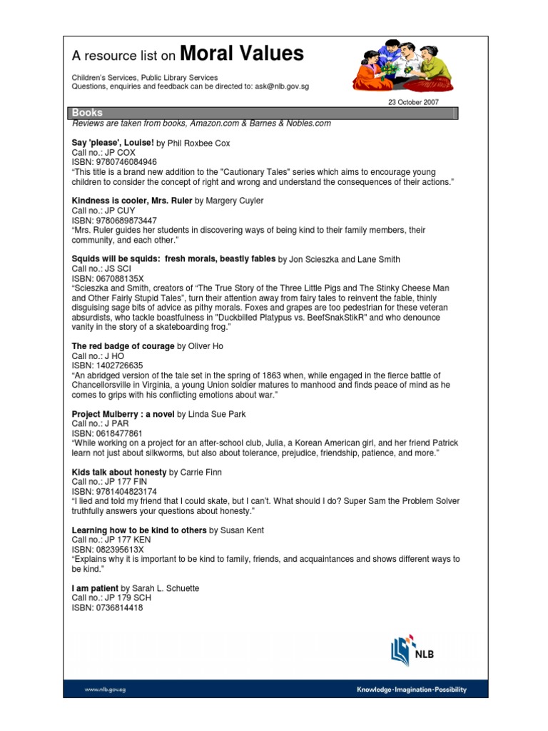 Resource List - Moral Values | PDF