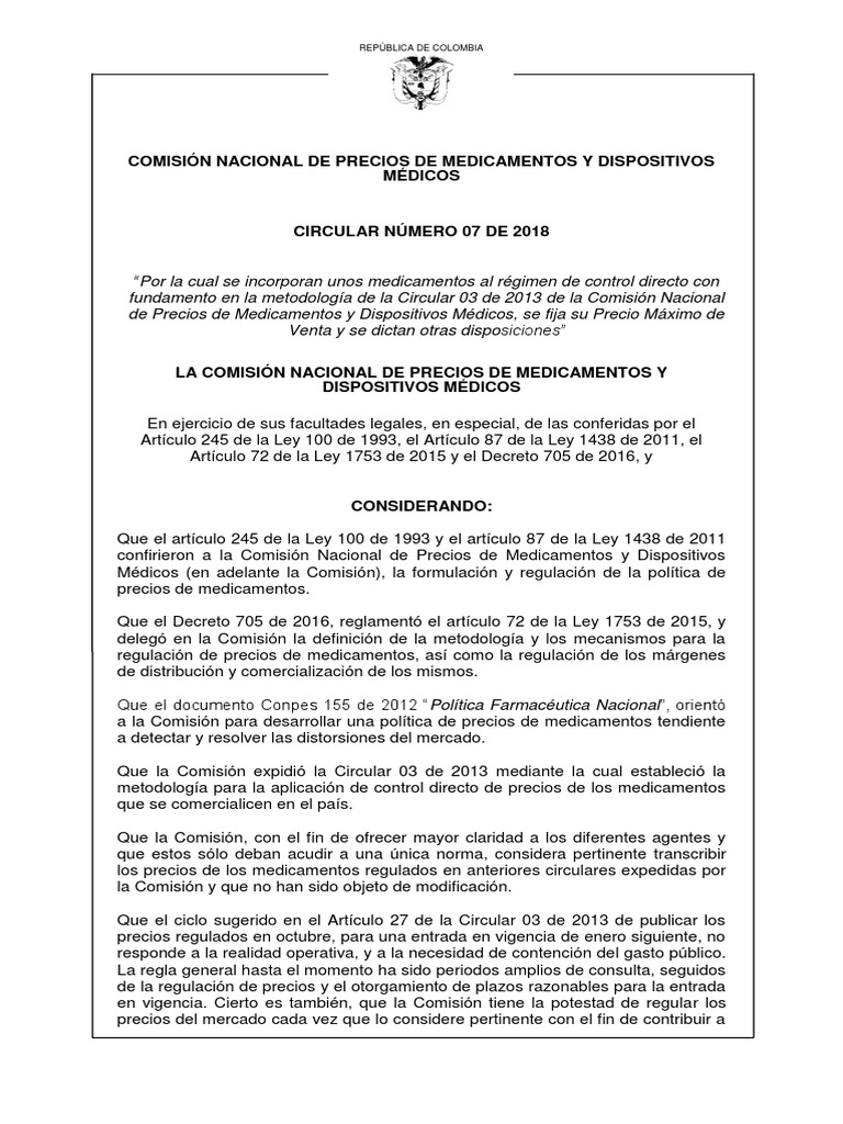 Circular 07 de 2018 - 15 06 2018 | PDF | Medicamentos con receta | Mercado (economía)