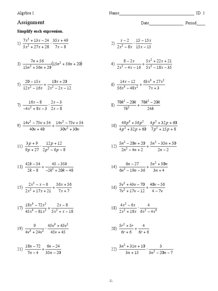 Assignment: Simplify Each Expression | PDF | Teaching Mathematics