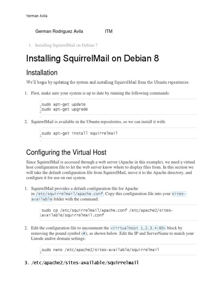 Installing Squirrelmail On Debian 8: Installation | PDF | Utility Software | Internet Architecture