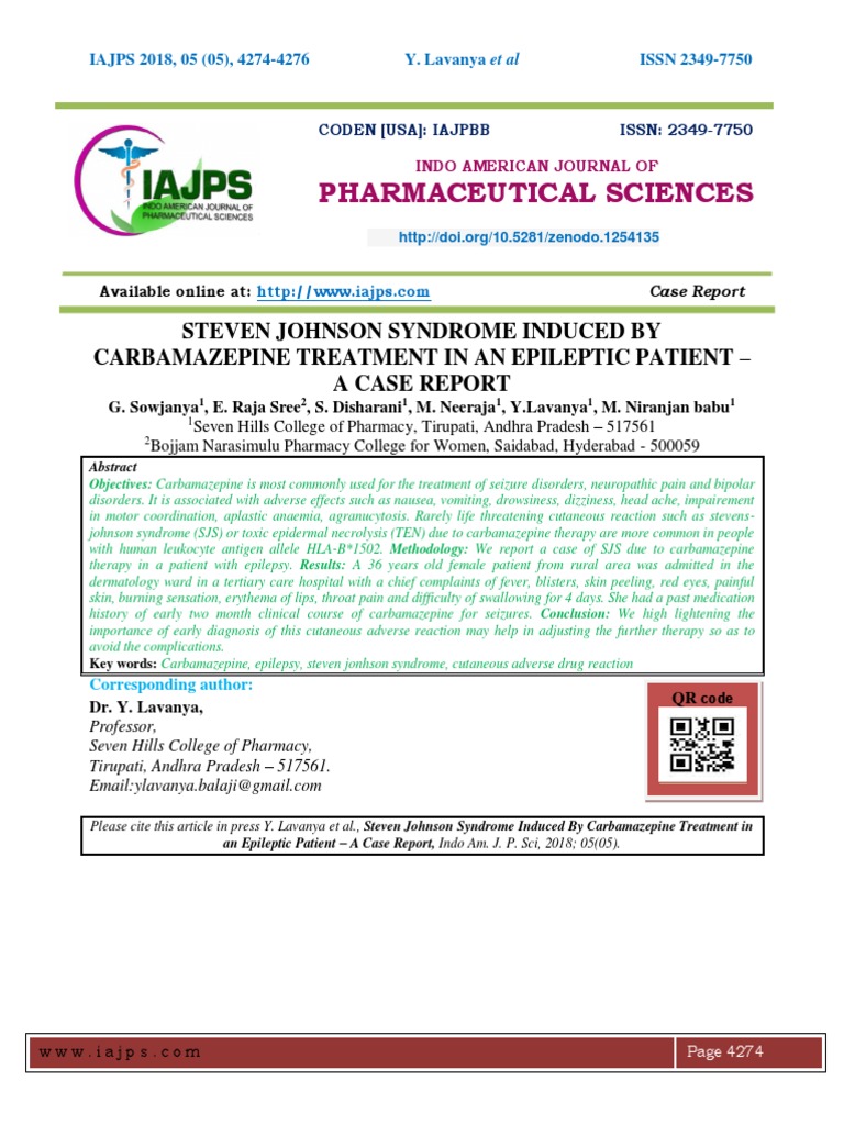 Steven Johnson Syndrome Induced by Carbamazepine Treatment in An ...
