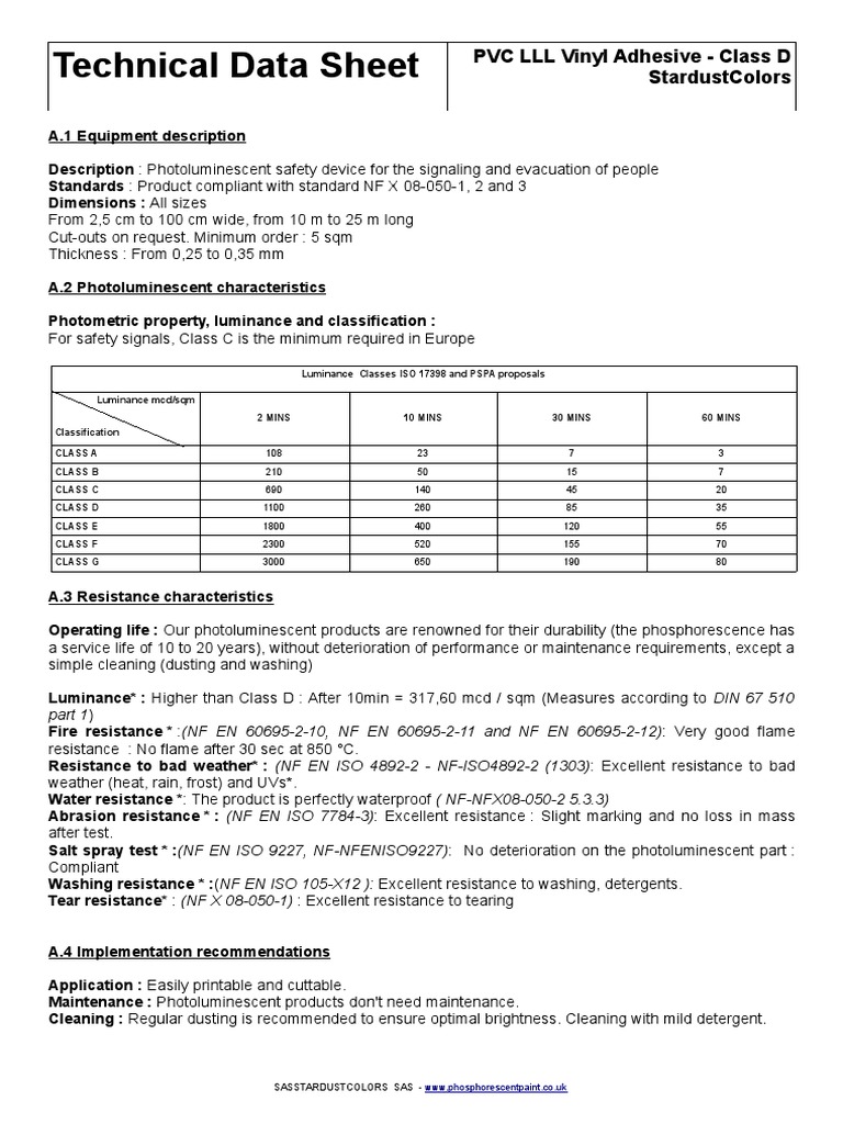 Technical Data Sheet - Photoluminescent Adhesive Vinyl UK | PDF ...