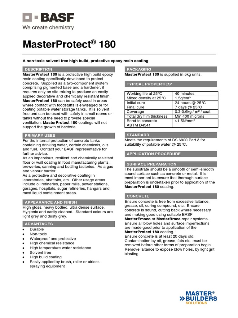 Basf Masterprotect 180 Tds | PDF | Epoxy | Concrete