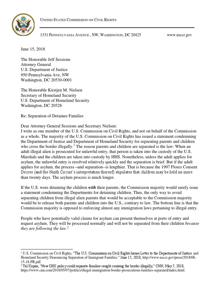 Letter To DOJ and DHS Responding To Commission Statement About ...