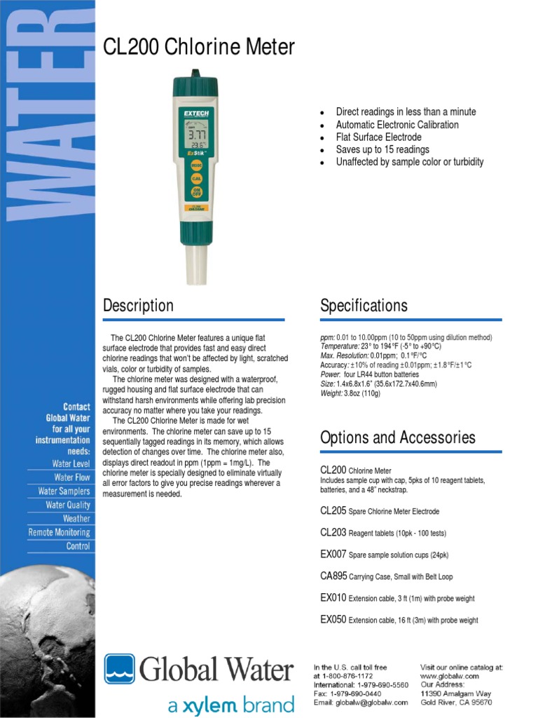 CL200 Chlorine Meter: Description Specifications | PDF | Chlorine ...