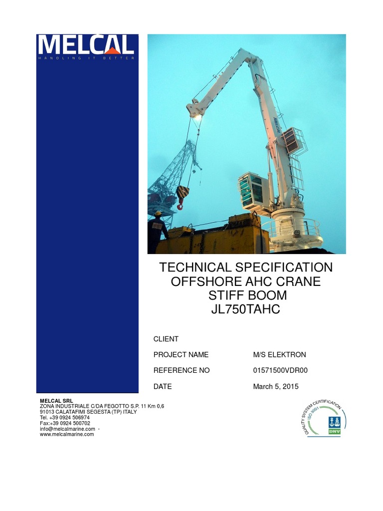 Melcal AHC Crane Technical Specs | PDF | Crane (Machine) | Pipe (Fluid ...