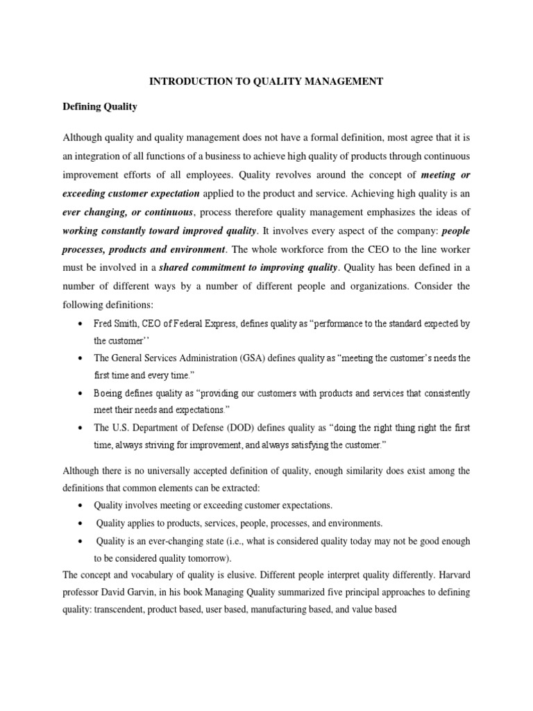 Topic One - Introduction To Quality Management | PDF | Quality ...