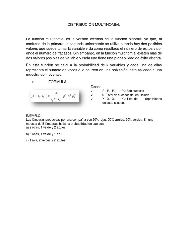 Ejemplos y Fórmula de Distribución Multinomial | PDF