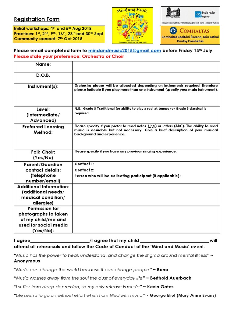 Mind and Music Registration Form | PDF