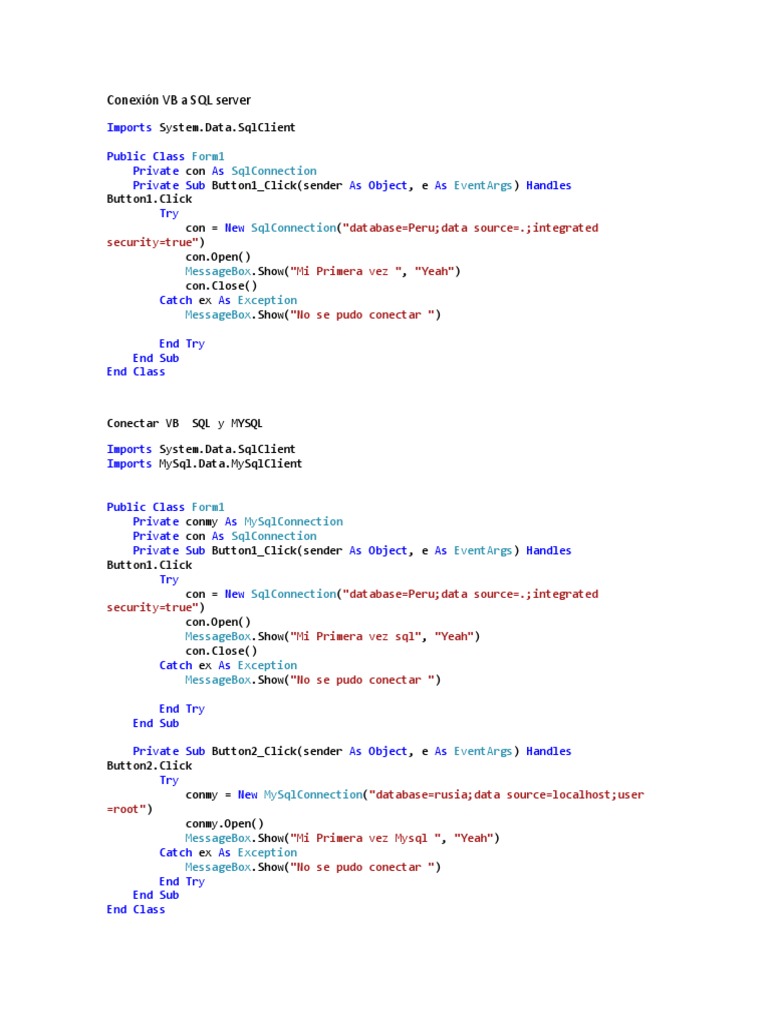 Conexión VB A SQL Server | PDF