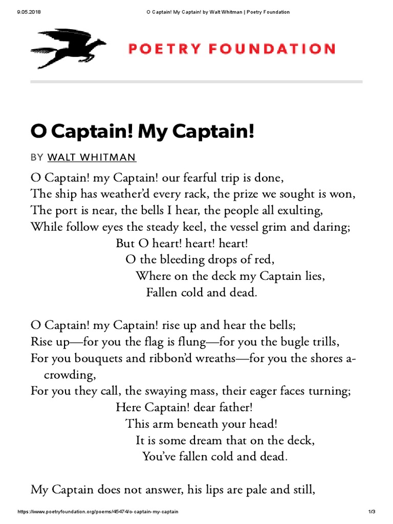 O Captain! My Captain! by Walt Whitman - Poetry Foundation PDF | PDF ...
