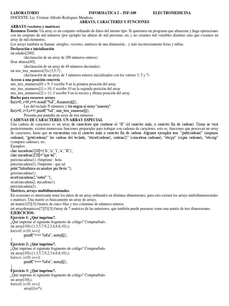 2018 INF100 LAB2-MatrizYVectorert | PDF | Estructura de datos de matriz | Exponenciación