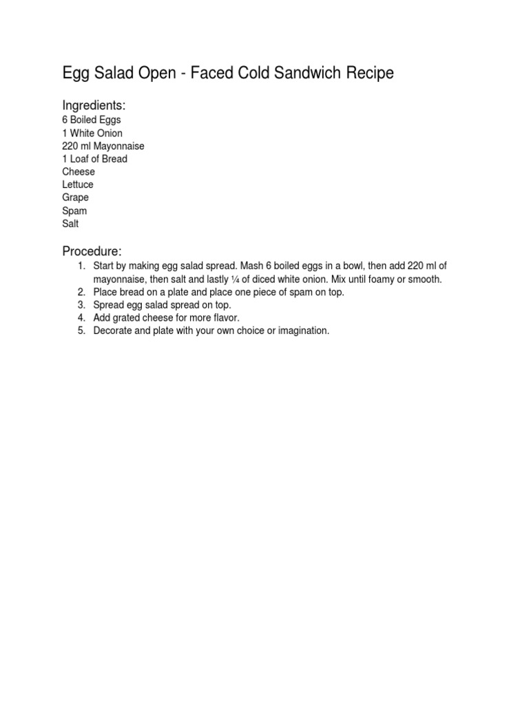 Open Faced Cold Sandwich Recipe | PDF