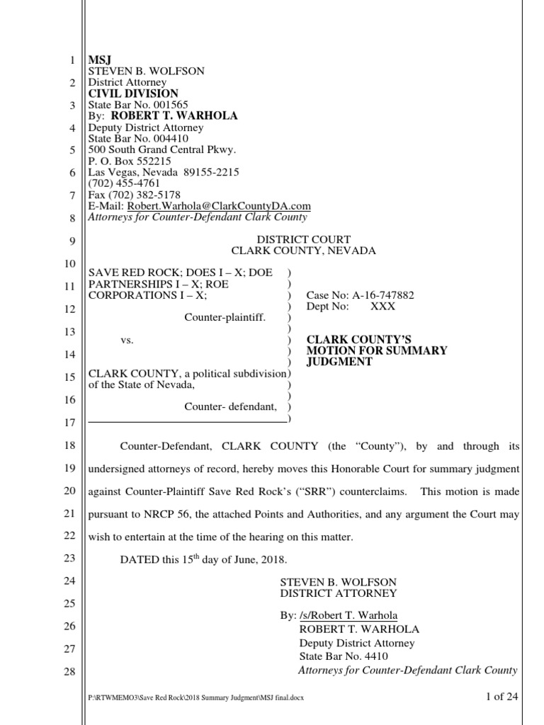 Clark County Motion For Summary Judgement | PDF | Summary Judgment ...