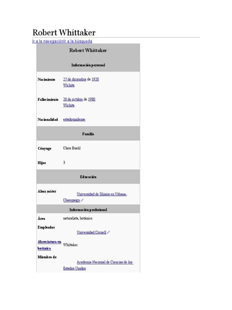 Robert Whittaker | Ciencias de la tierra y de la vida | Biología