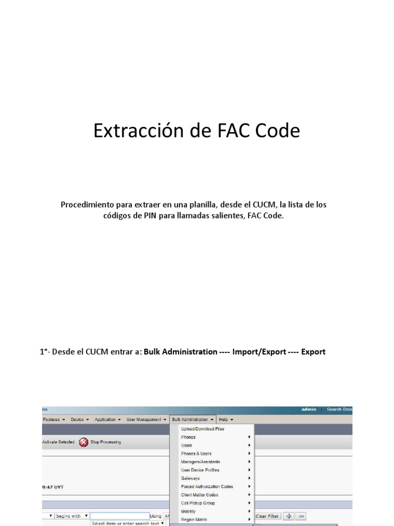 Extracción de FAC Code Cisco CUCM | PDF