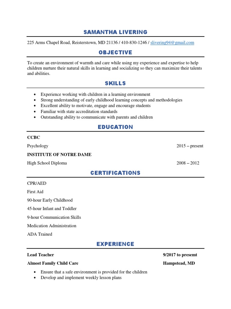 Resume | PDF | Child Care | Relationships