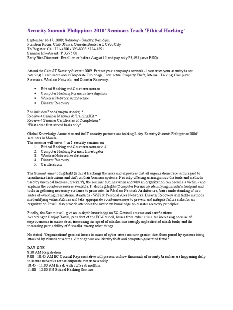 Cebu It Security Summit Philippines 2010 Pdf Security Hacker Computer Security Exploits