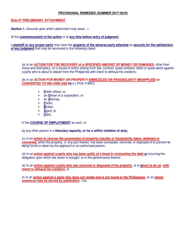 Provisional Remedies Lecture 1 | PDF | Civil Law (Common Law) | Common Law