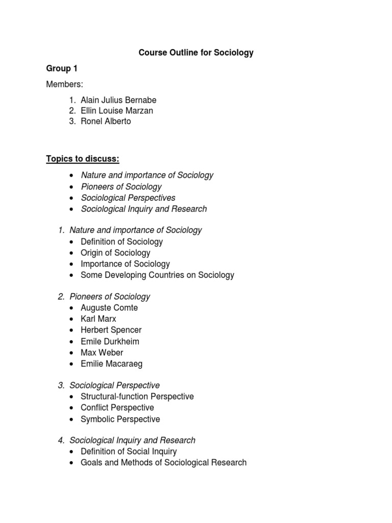 Course Outline For Sociology | PDF