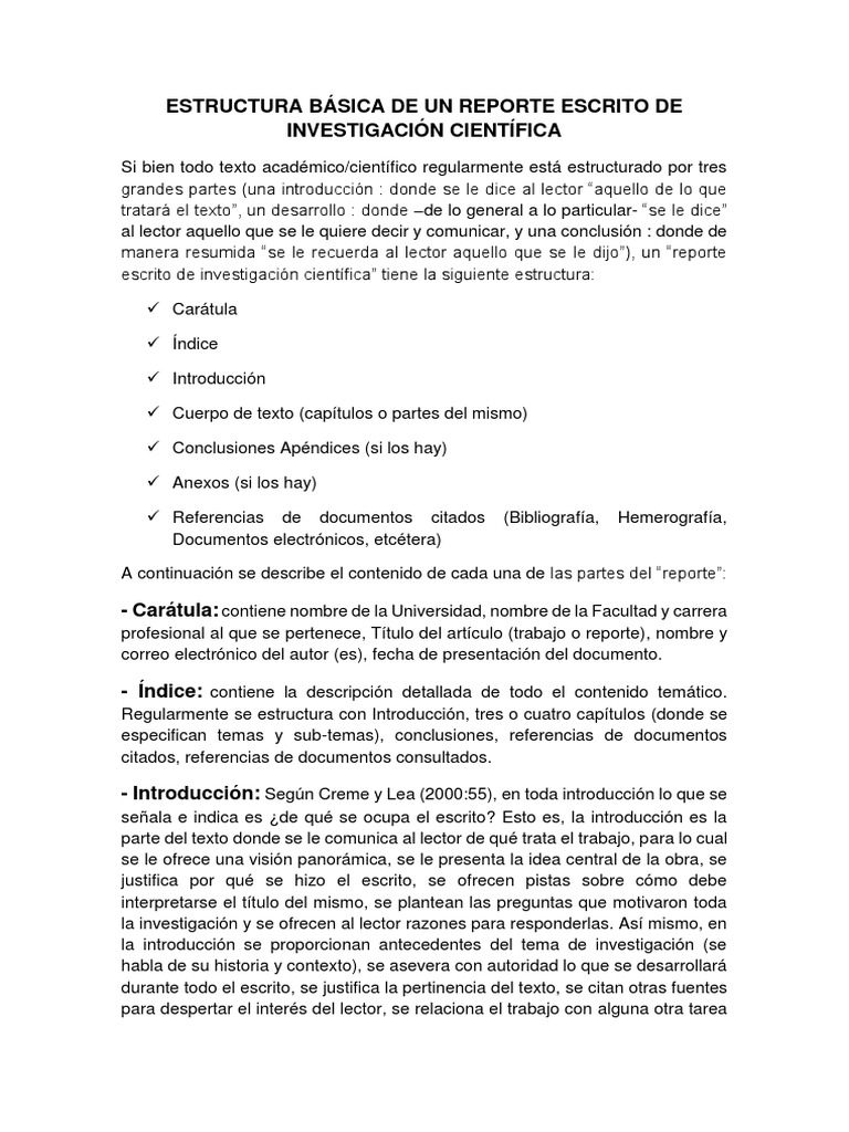 Estructura Básica de Un Reporte Escrito de Investigación Científica ...