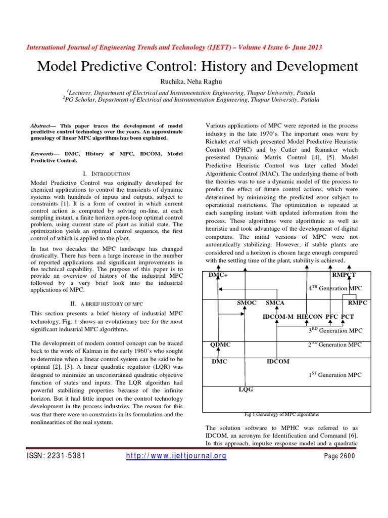Model Predictive Control History and Development | PDF | Mathematical ...