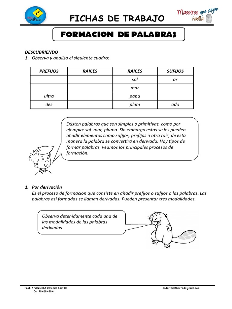 Hojas De Trabajo Sobre Sufijos Y Raíces De Palabras Tarjetas Sufijos