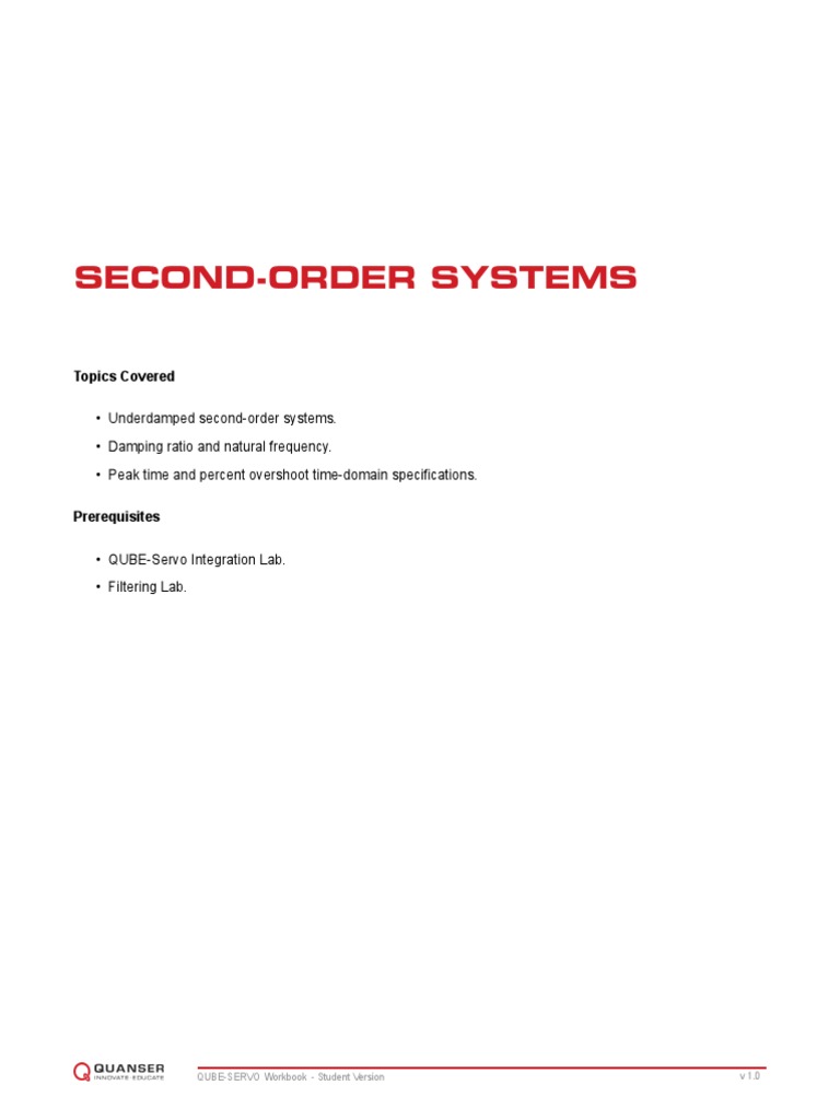 QUBE-Servo Second-Order Systems Workbook (Student) | PDF | Control ...