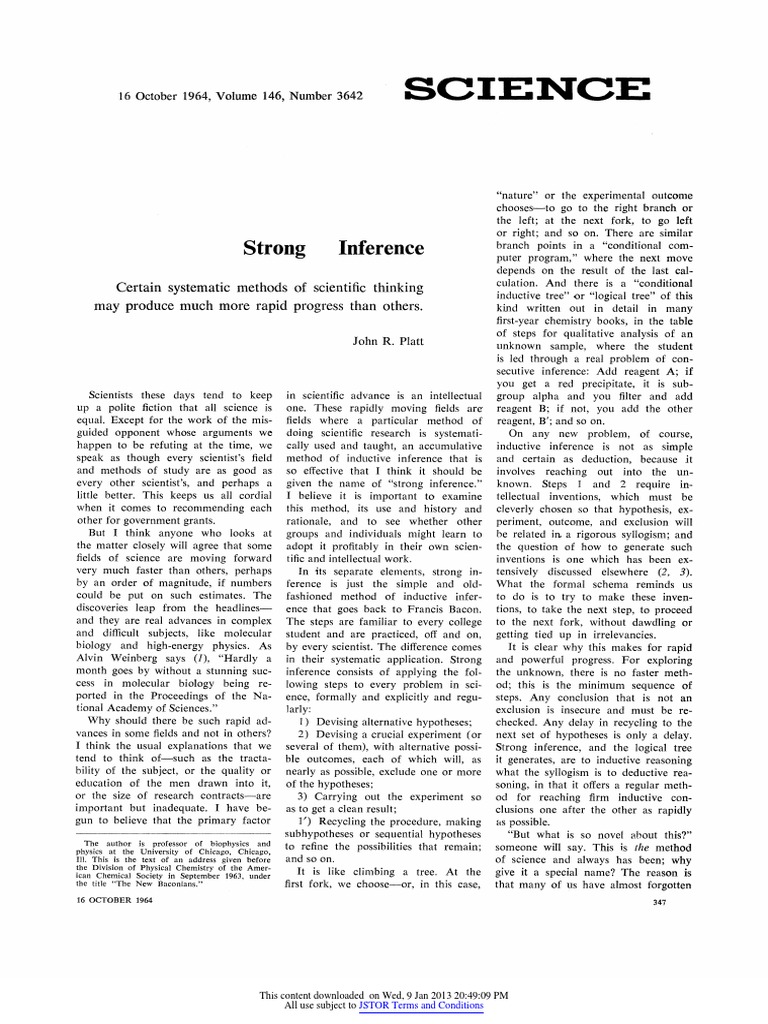Strong Inference Platt 1964 | PDF | Hypothesis | Theory