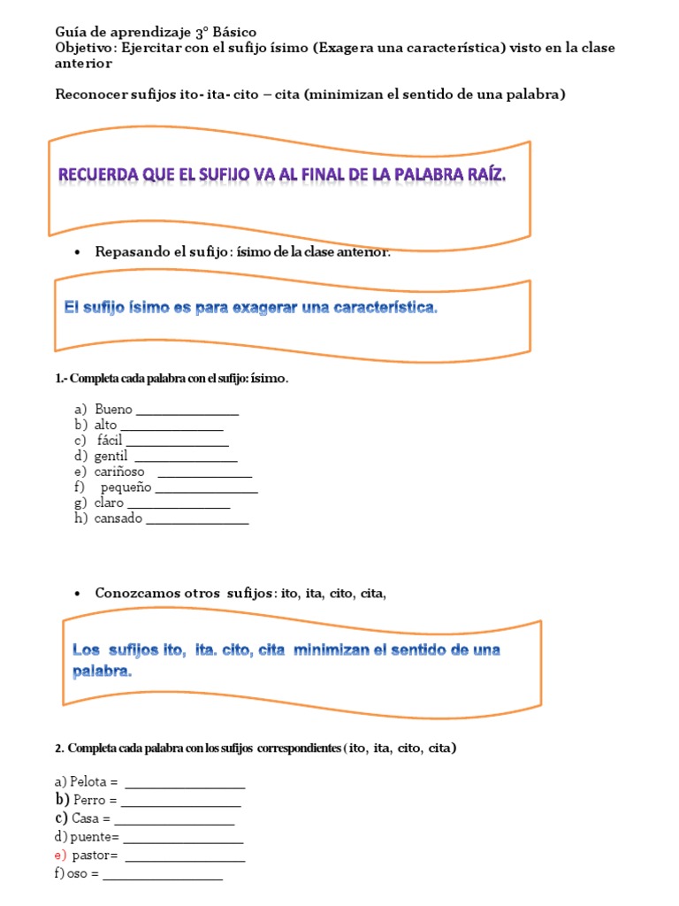 Ejercicios sobre sufijos en español | PDF